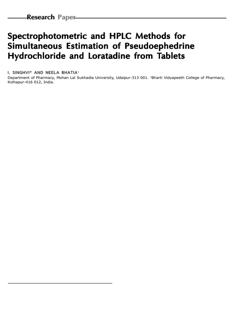 Spectrophotometric And Hplc Methods For Simultaneous Estimation Of Pseudoephedrine Hydrochloride