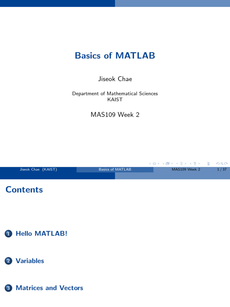 MATLAB_MAS109_week2 (2) | PDF | Matrix (Mathematics) | Matlab