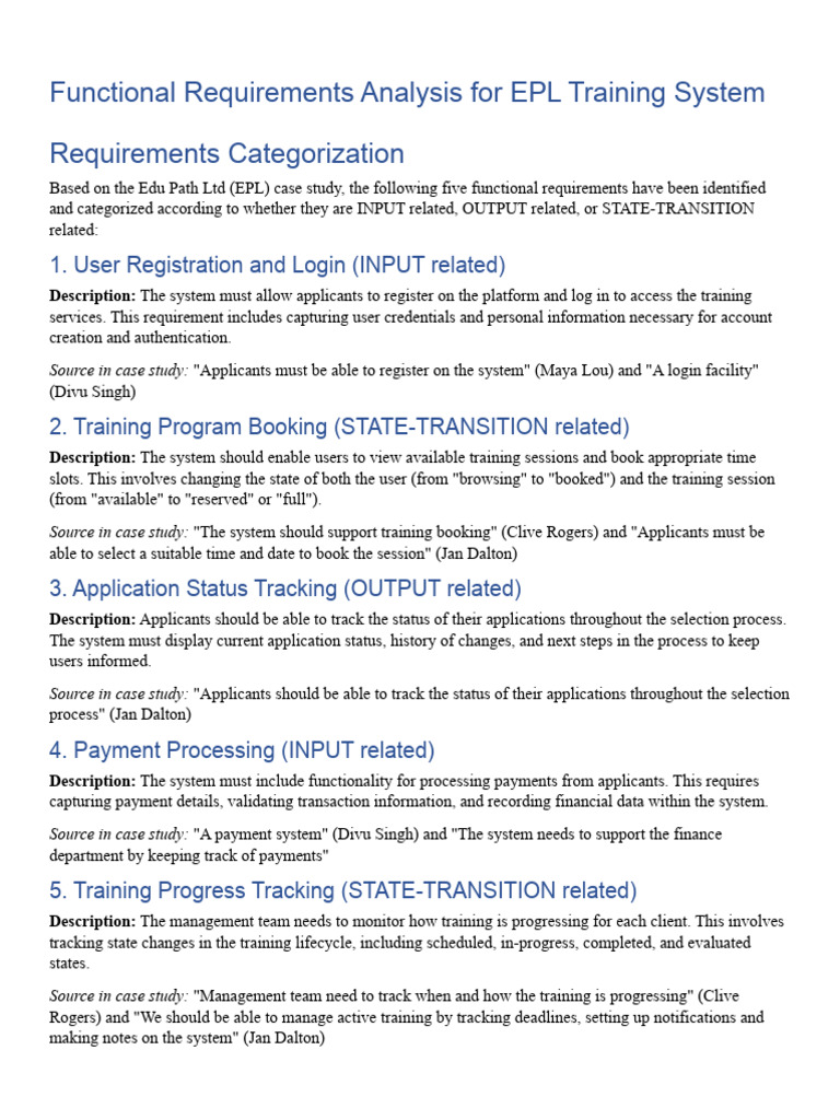 Functional Requirements Analysis For EPL Training System | PDF | Information Technology ...