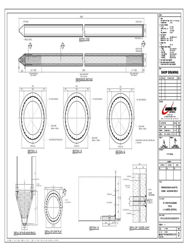 1.SPUN PILE D600 TYPE B L 6 M Bottom | PDF | Mechanical Engineering | Steel