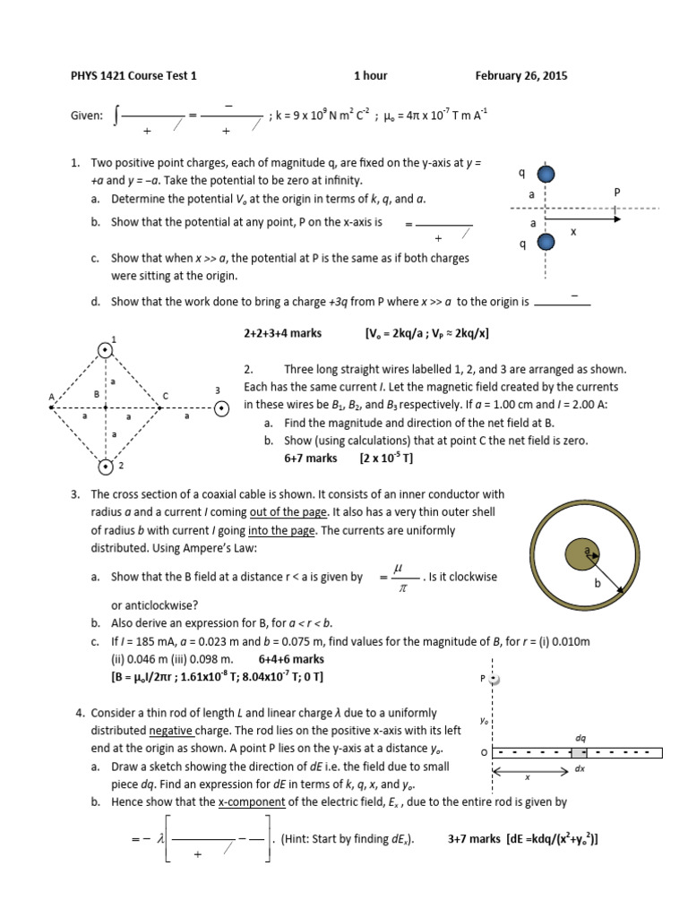 PHYS 1421 Test 1: Electric & Magnetic Fields | PDF | Physical ...