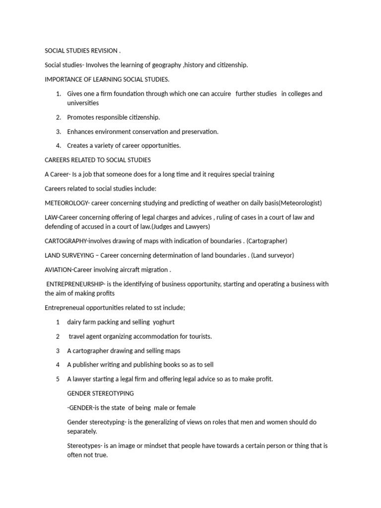 Social Studies Revision Guide | PDF