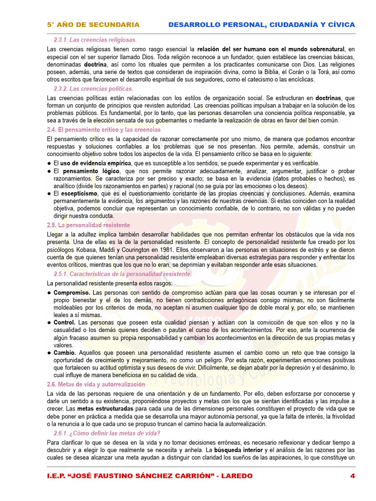 5° DPCC - Guía de Aprendizaje-5 | PDF | Pensamiento crítico | Pensamiento