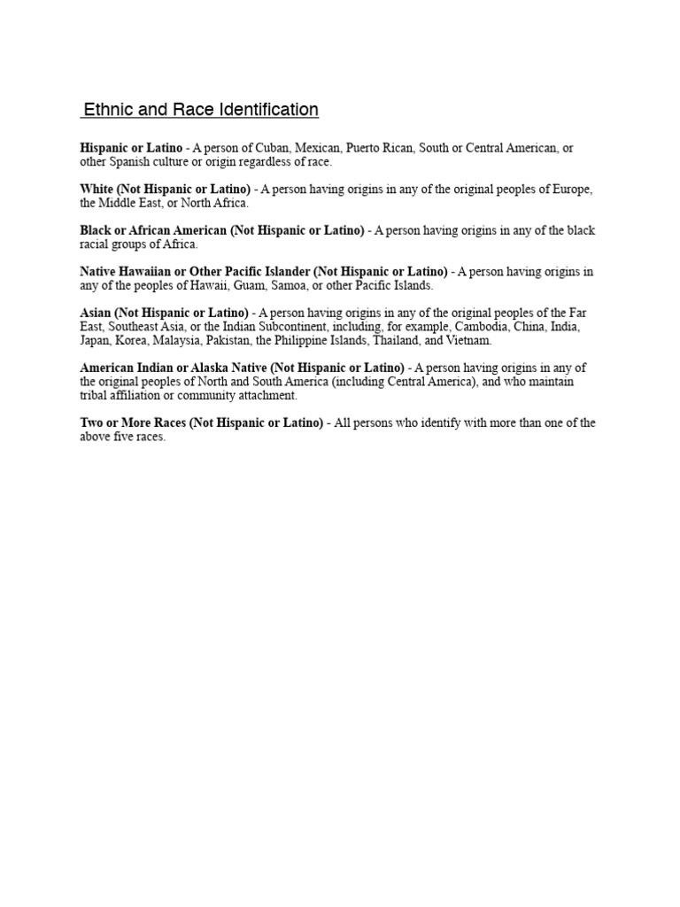 Ethnic and Race Identification Guide | PDF