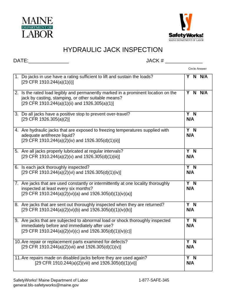 Hydraulic Jack Inspection Form | PDF