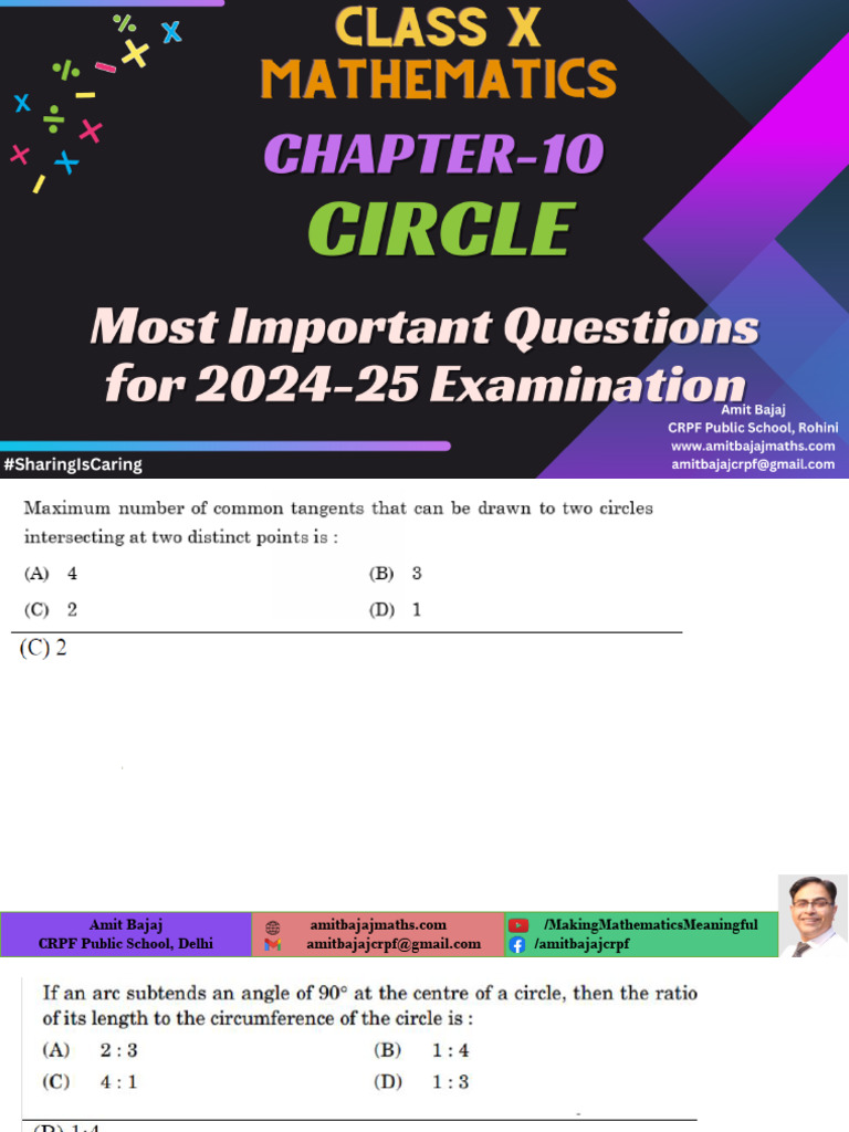 10. Class X CIRCLE Important Questions for 2024-25 Examination (Dr ...