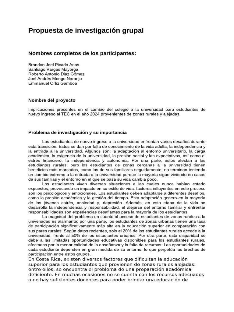 Propuesta de Investigación Grupal | PDF | Metodología de encuesta | Datos