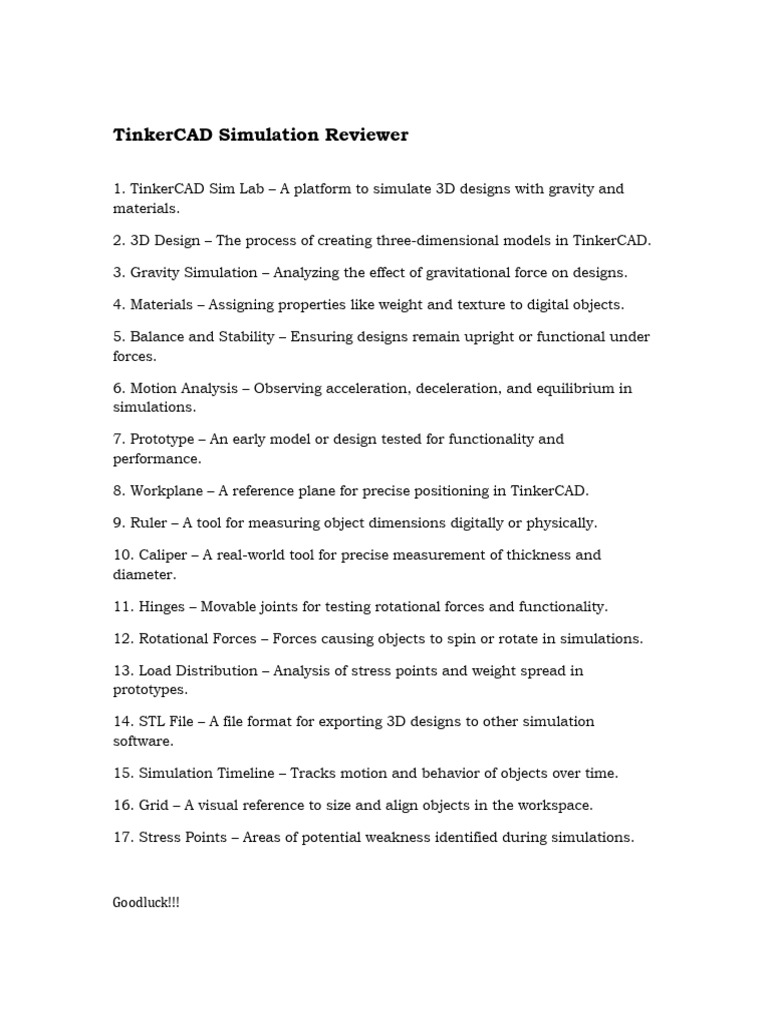 TinkerCAD Simulation Reviewer | PDF