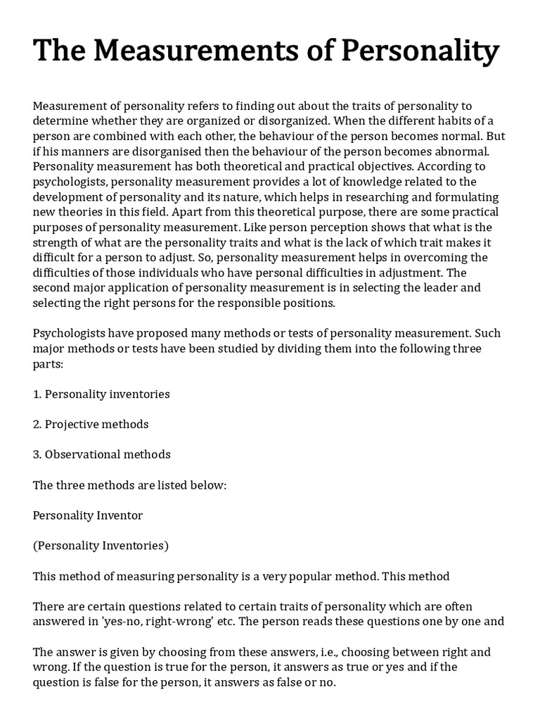 Understanding Personality Measurement Techniques | PDF | Behavioural ...