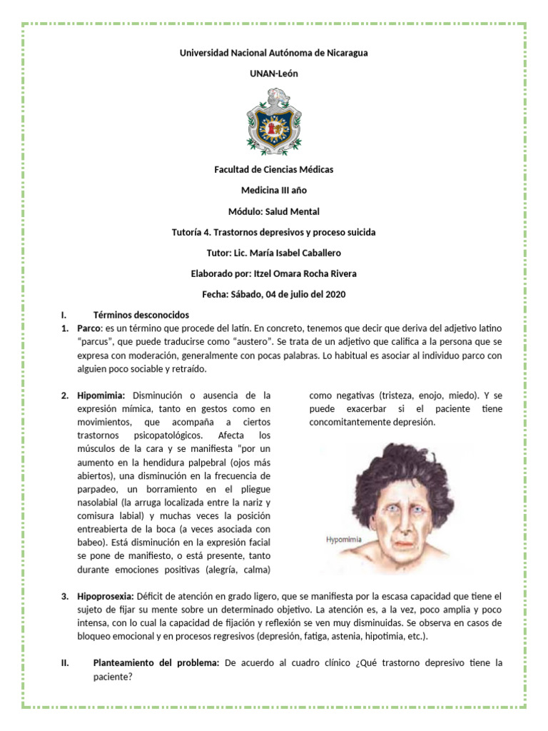Tutoría 4. Itzel Rocha | PDF | Trastorno depresivo mayor | Depresión ...