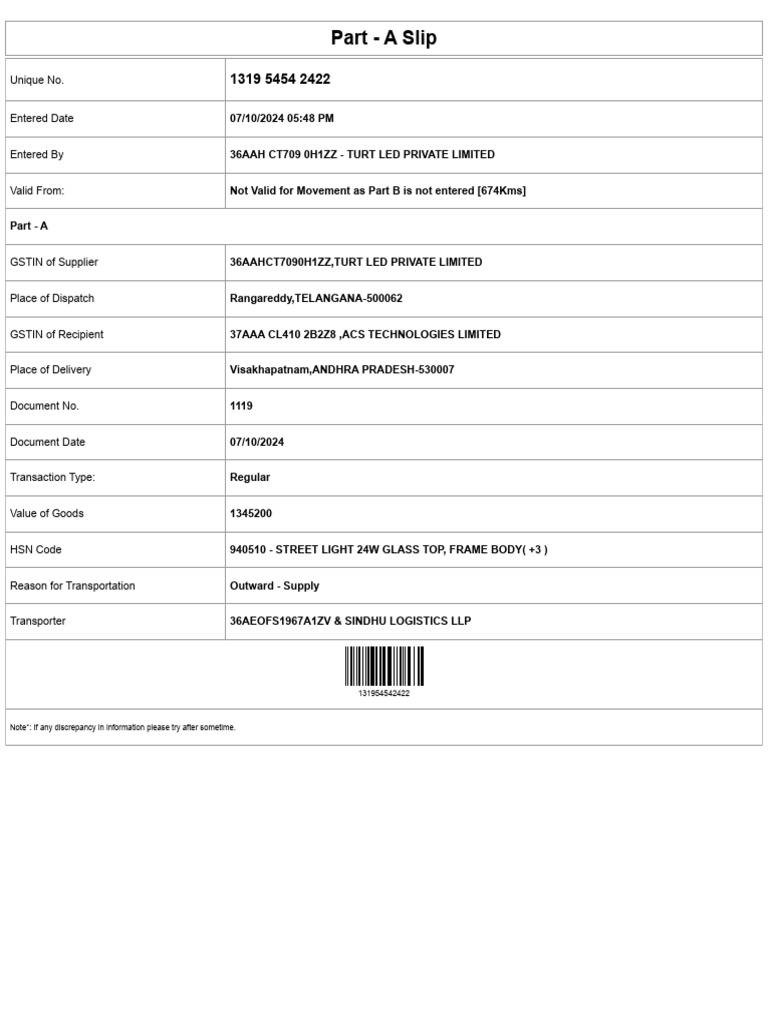 E-Way Bill System - 1119 | PDF