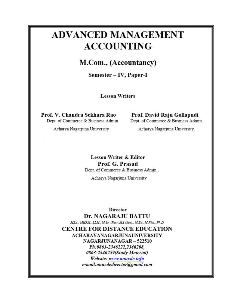 Advanced Management Accounting | PDF | Cash Flow Statement | Management ...