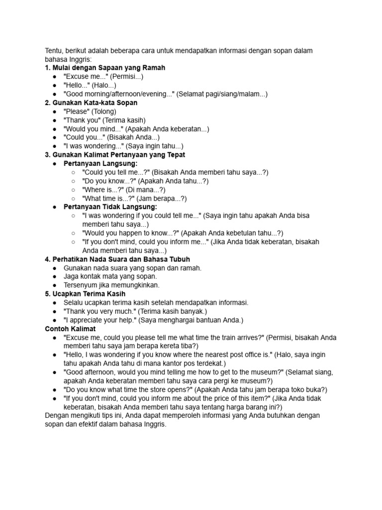 Cara Mengetahui Informasi Dengan Sopan Memakai Bah... | PDF