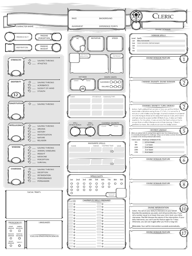 456029-Class Character Sheet Cleric V1.2 Fillable | PDF
