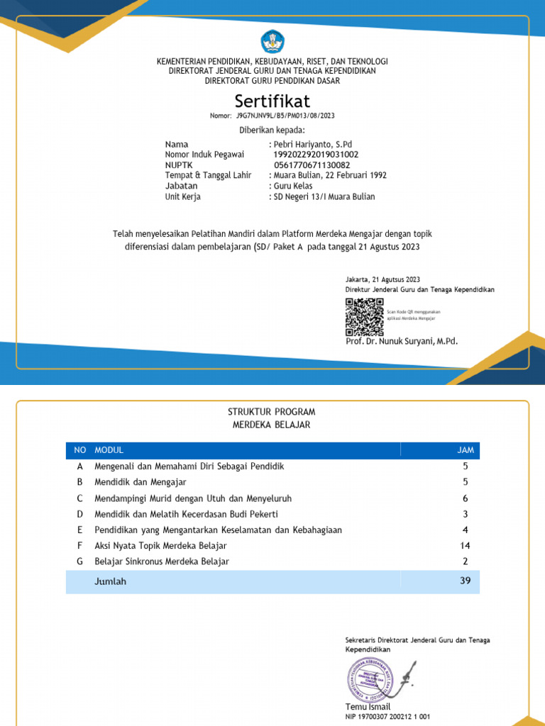 Sertifikat PEBRI - 7 | PDF