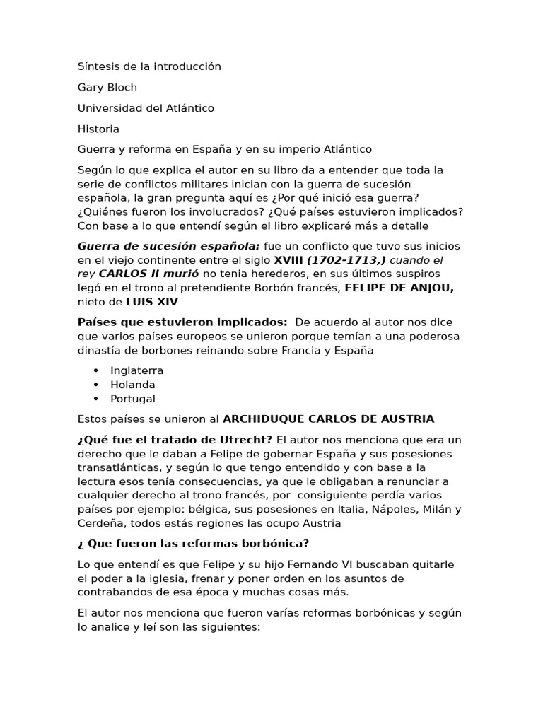 Guerra y Reformas Borbónicas en España | PDF | Imperio español | Casa ...