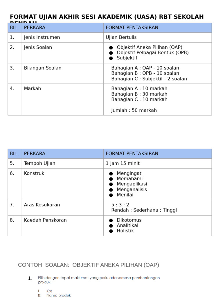 RBT Format Uasa | PDF