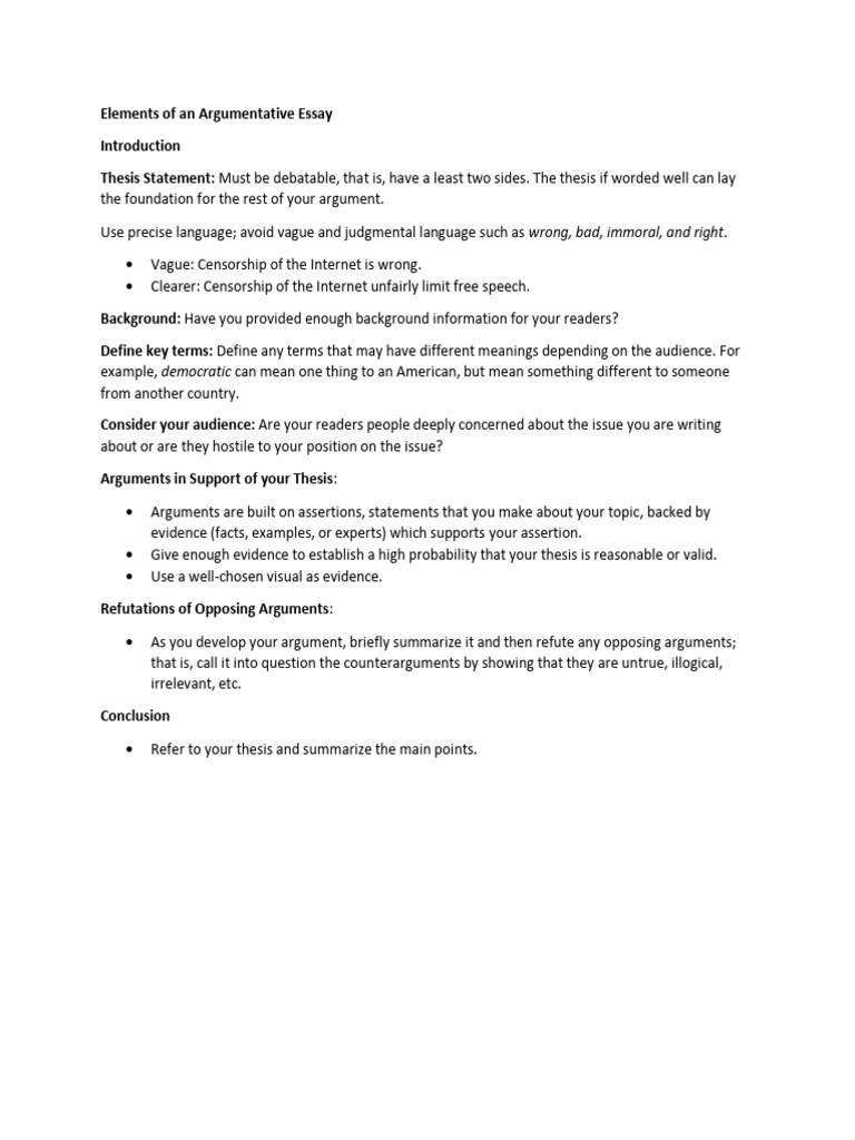 Elements Argumentative Essay | PDF