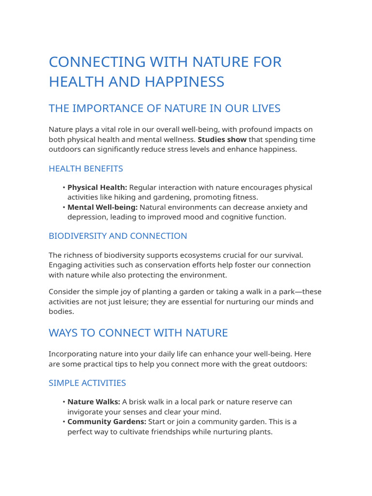 Connecting With Nature For Health and Happiness | PDF