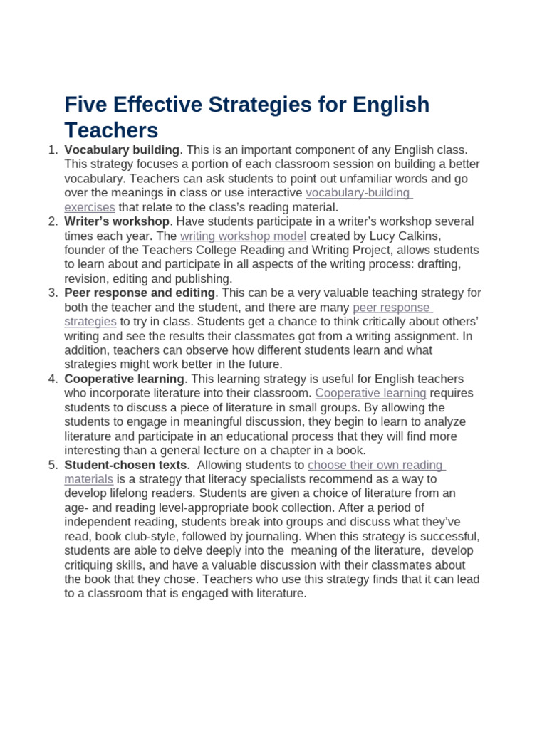 Effective Strategies for English Teachers | PDF | Learning Styles ...