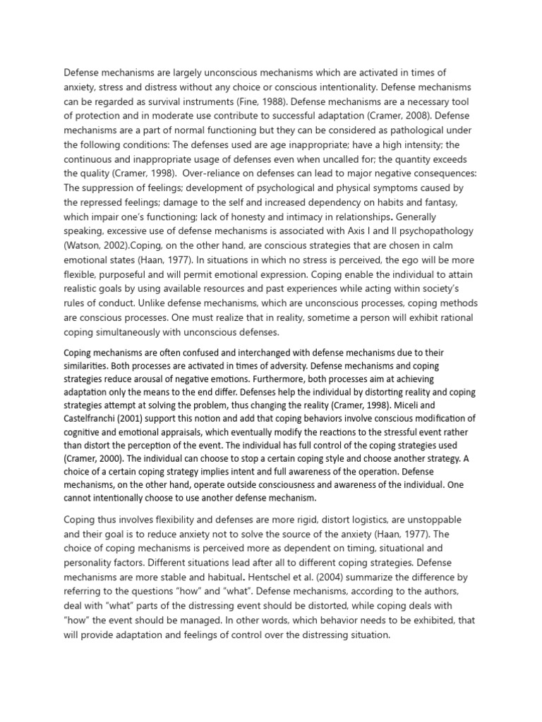 Coping vs. Defense Mechanisms Explained | PDF | Subjective Experience ...