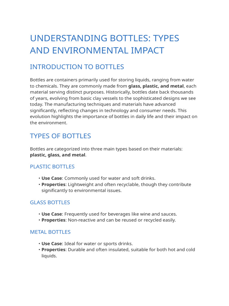 Understanding Bottles - Types and Environmental Impact | PDF
