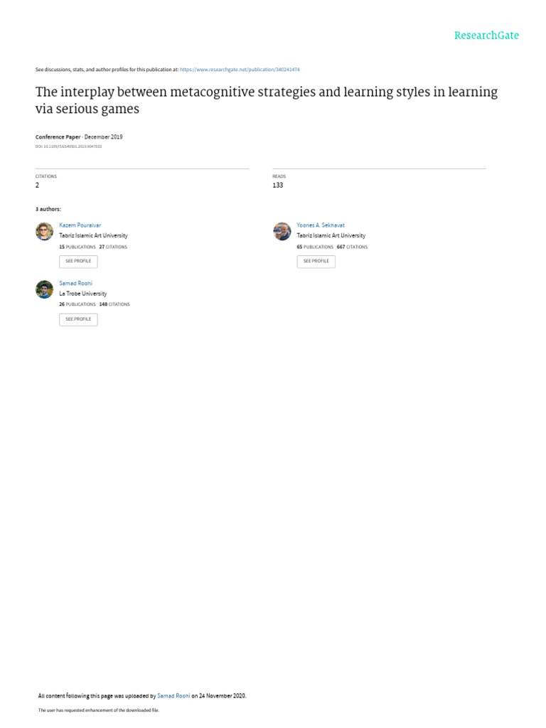 The Interplay Between Metacognitive | PDF | Learning Styles | Metacognition