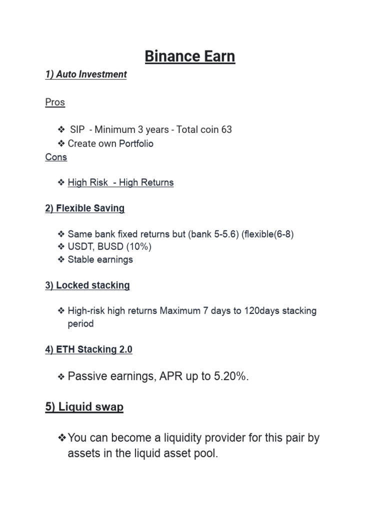 Binance Earn: Passive Income Options | PDF