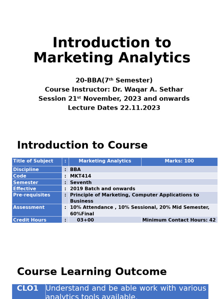 Lecture 1 Introduction To Marketing Analytics | PDF | Analytics | Marketing