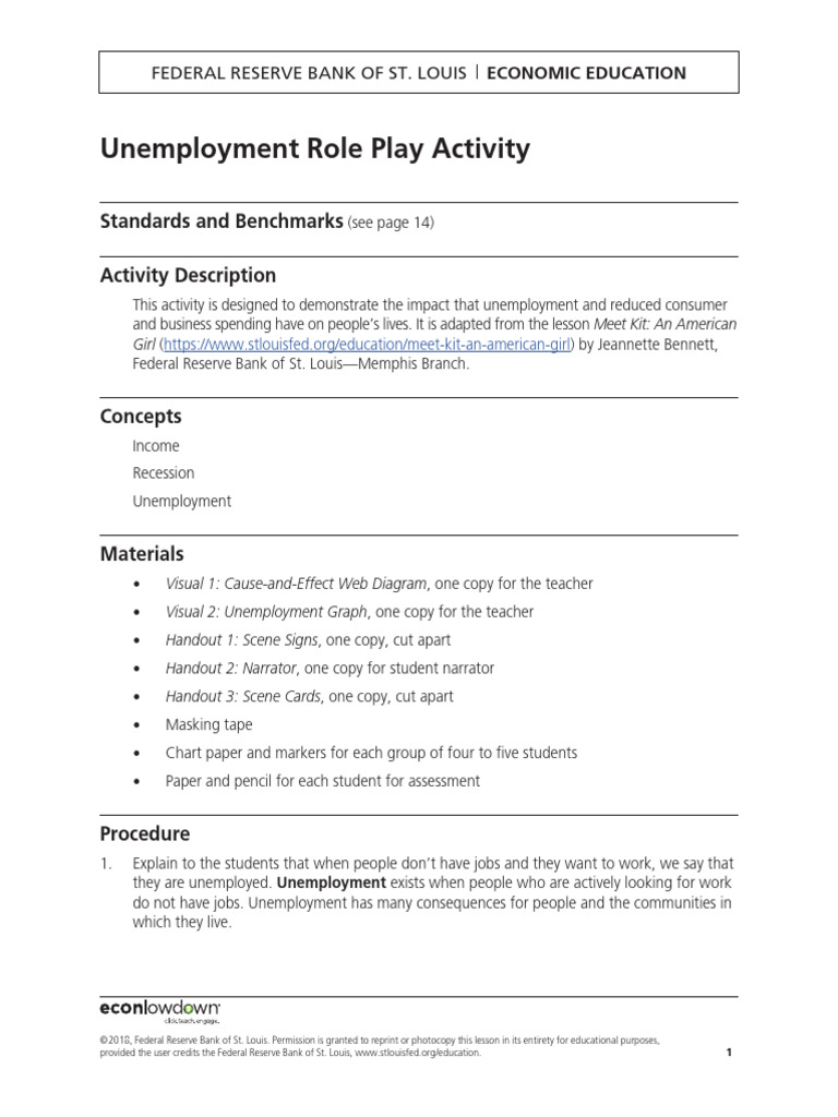 Unemployment Impact Role Play Activity | PDF | Recession | Unemployment
