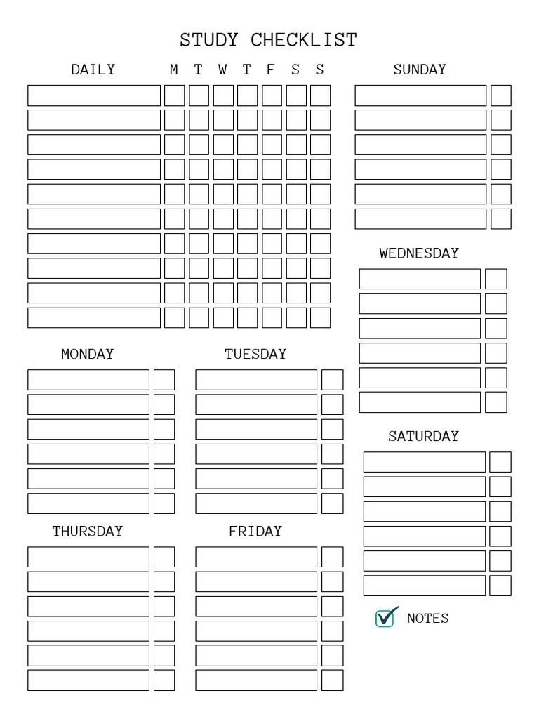 Weekly Study Checklist Template | PDF