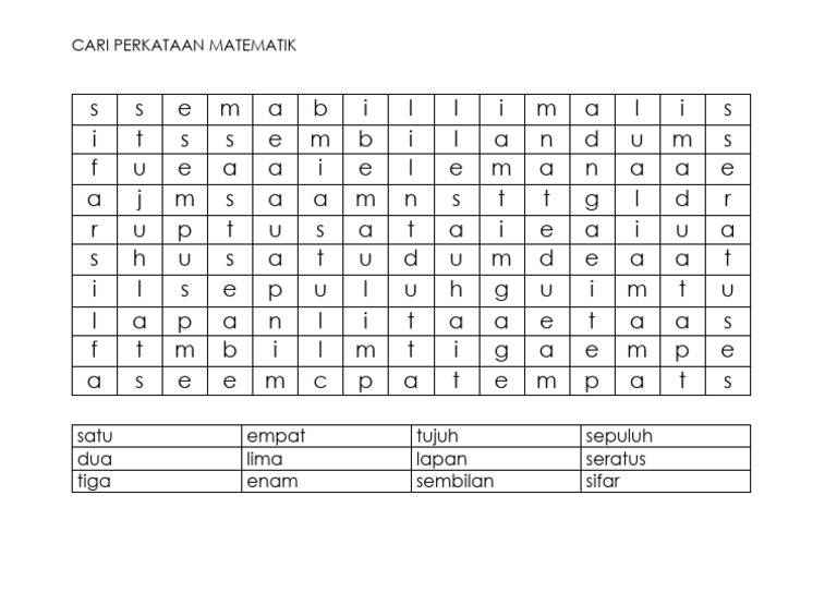 Cari Perkataan Matematik 1 - 10 | PDF