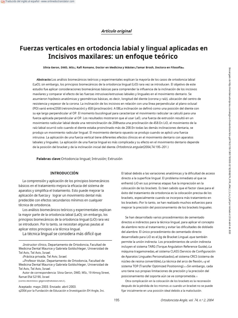 Fuerzas en Ortodoncia: Labial vs Lingual | PDF | Ortodoncia | Diente