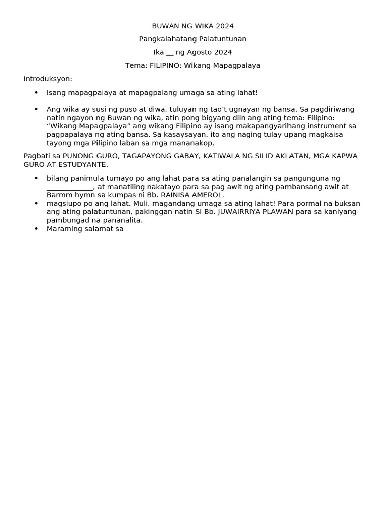 BUWAN NG WIKA 2024 Script | PDF