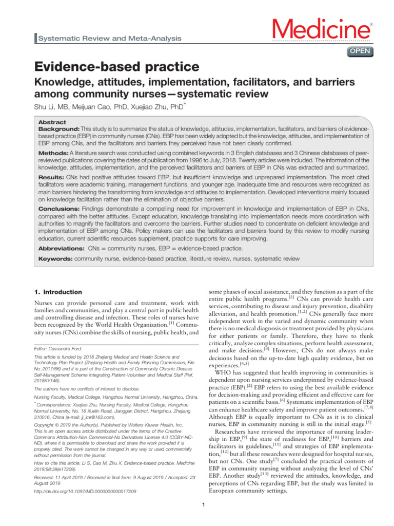 Evidence Based Practice Knowledge, Attitudes,.39 | PDF | Evidence Based Medicine | Nursing