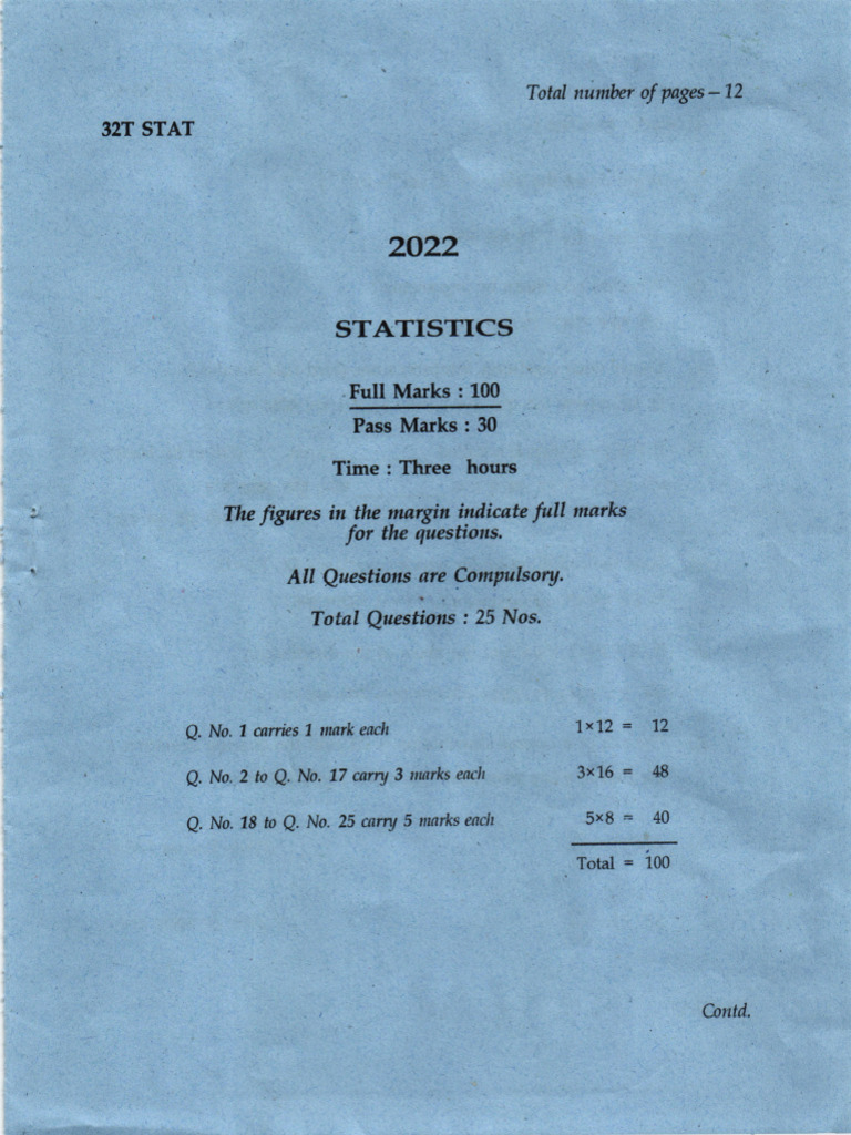 Statistics Questation Paper For H S Final Examination 2022 | PDF