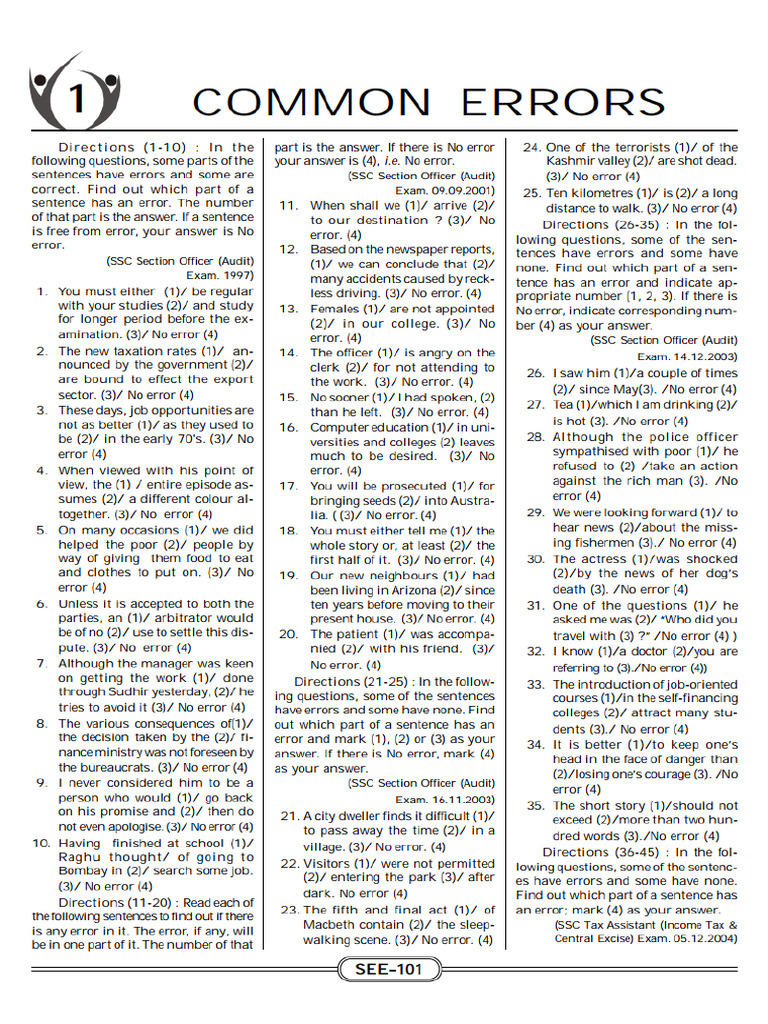 Common Errors SSC Kiran | PDF