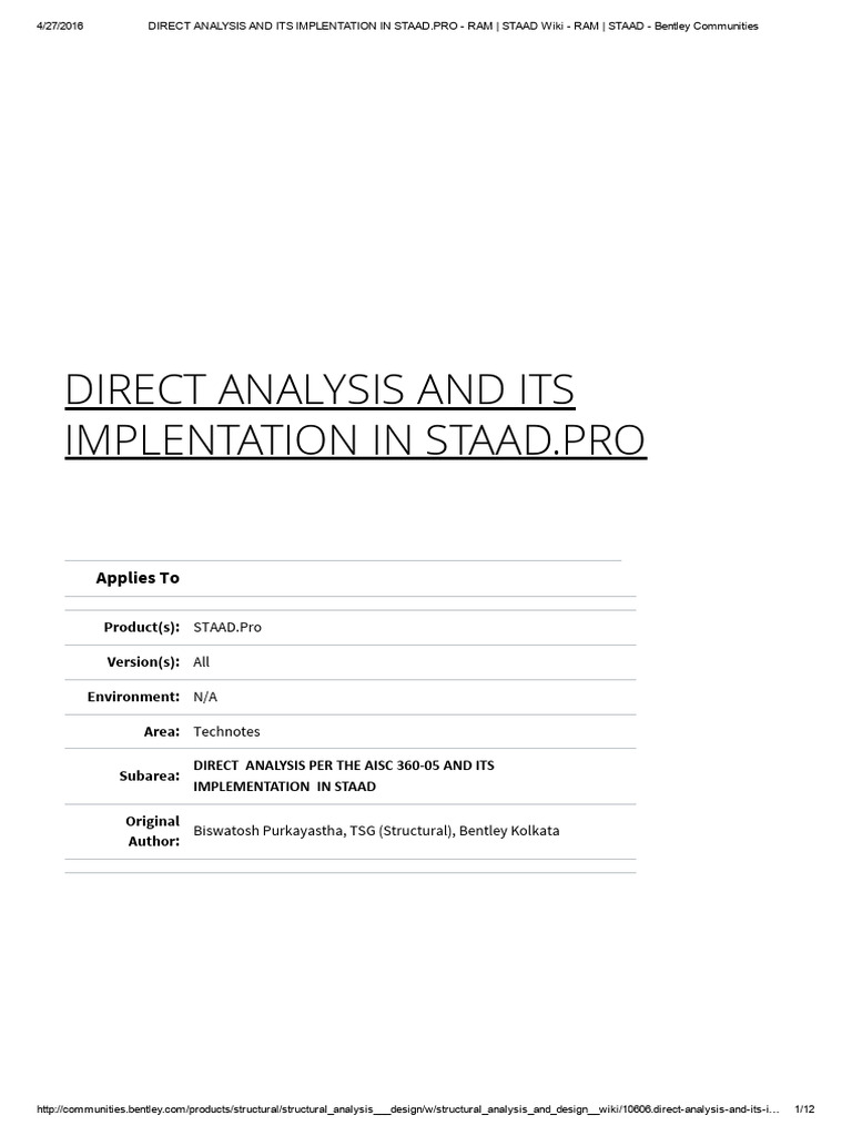 Direct Analysis and Its Implentation in Staad | PDF | Applied And Interdisciplinary Physics ...
