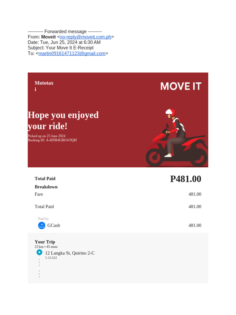 Move It Philippines E-Receipt Summary | PDF