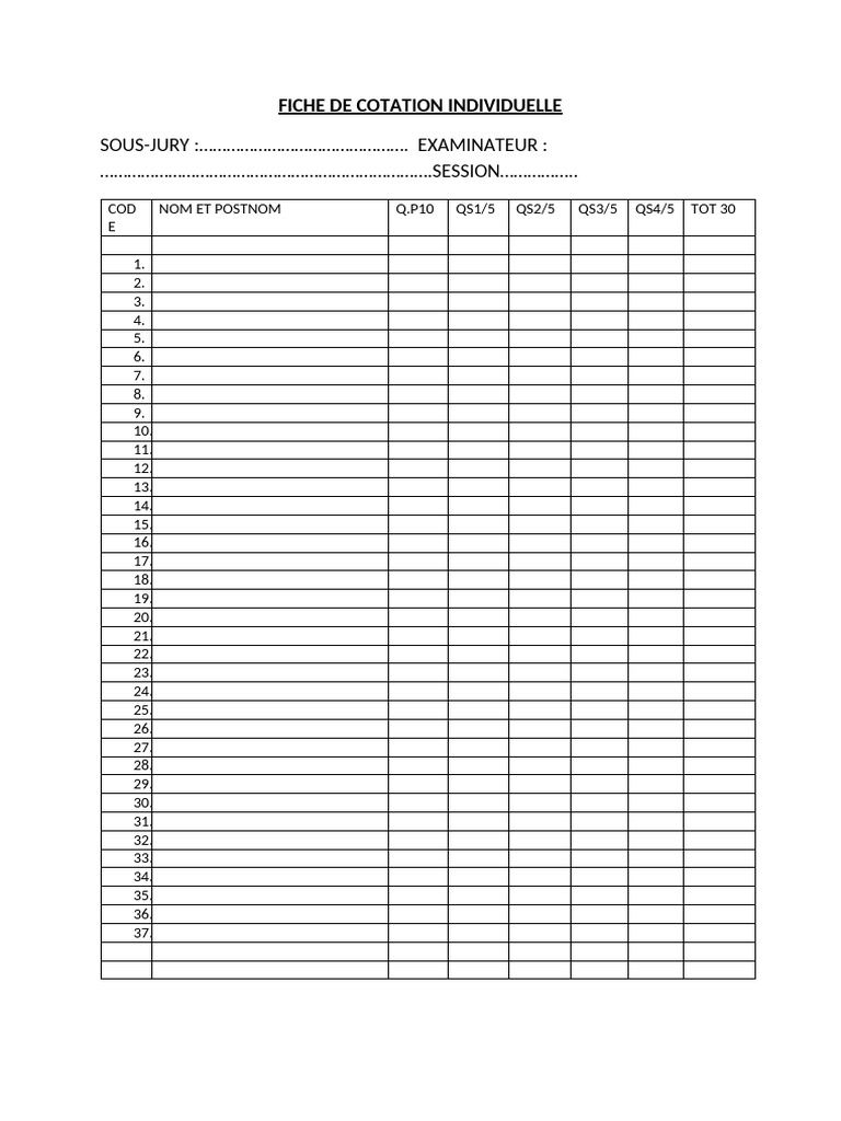 Fiche de Cotation Individuelle | PDF