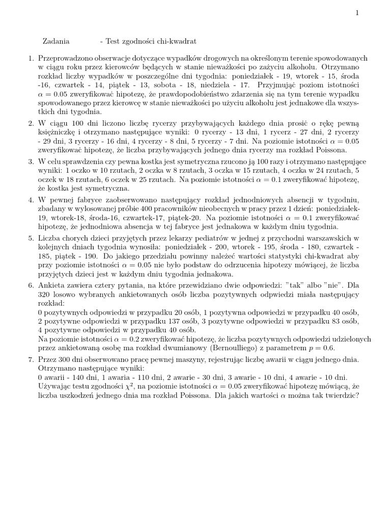 Test zgodnosci chi kwadrat - zadania i przykladowe rozwiazania | PDF