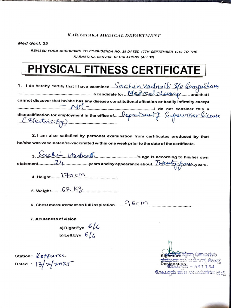 Physical Fitness Certificate | PDF