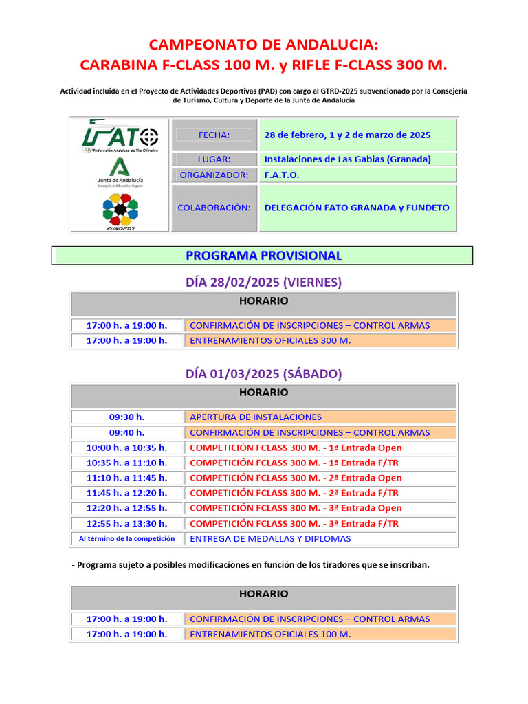 Programa CTO. AND. FCLASS 100 y 300 M 2025 | PDF