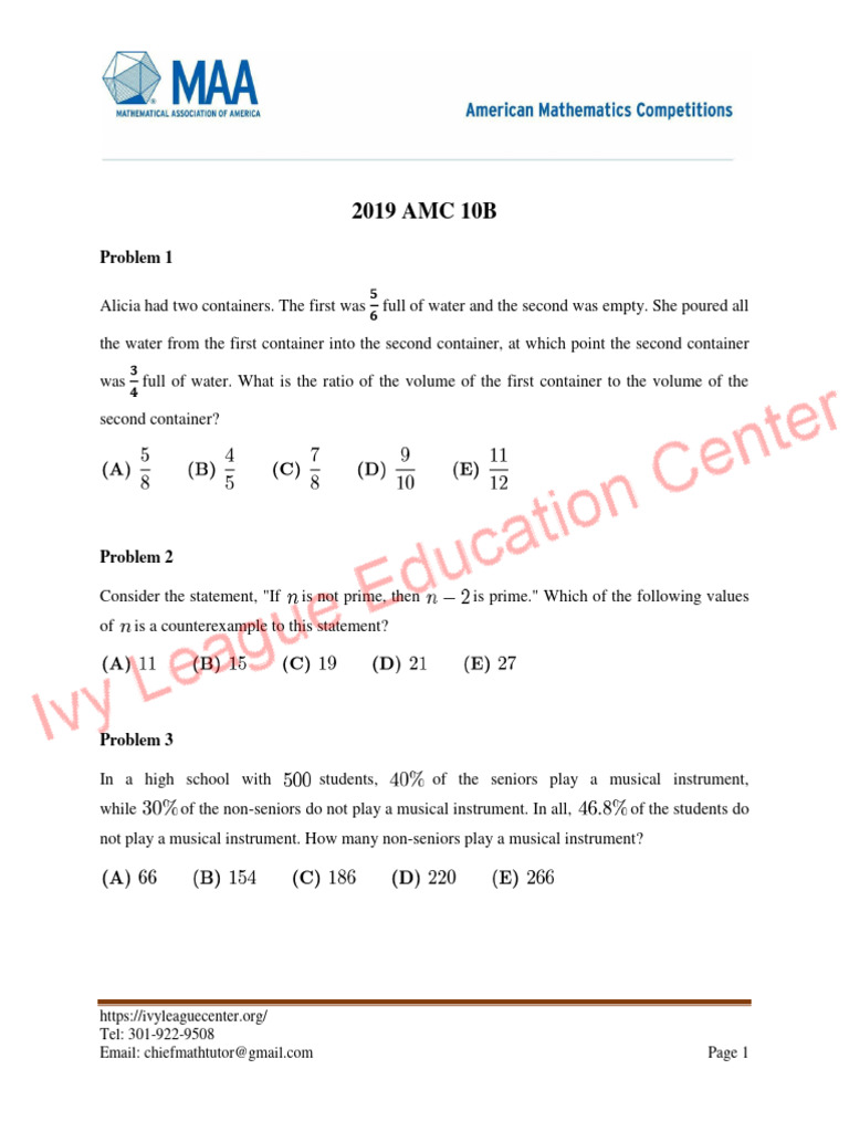 2019-amc-10b-problems-and-answers-1 | PDF | Triangle | Ratio