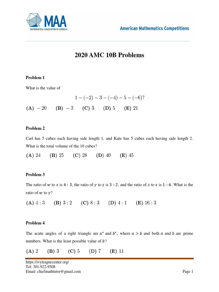 2020 Amc 10b Problems and Answers 1 | PDF | Mathematical Concepts | Geometric Shapes