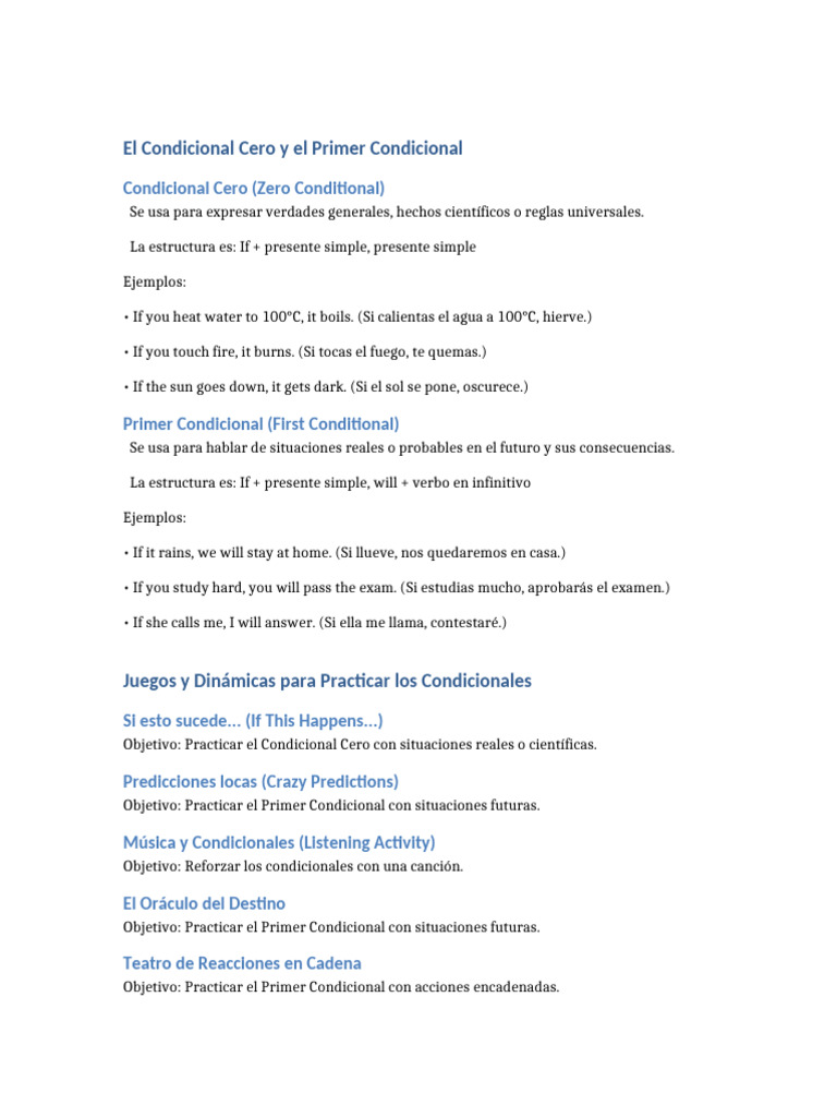 Condicionales Juegos | PDF