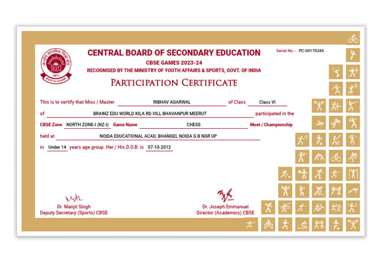CBSE Games Participation Certificate 2023-24 | PDF