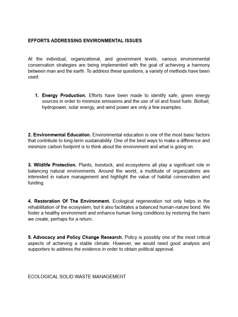 EFFORTS-ADDRESSING-ENVIRONMENTAL-ISSUES | PDF | Waste | Waste Management