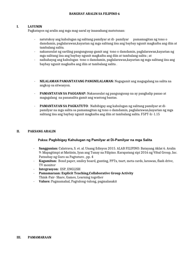 FILIPINO, Monday 2 | PDF