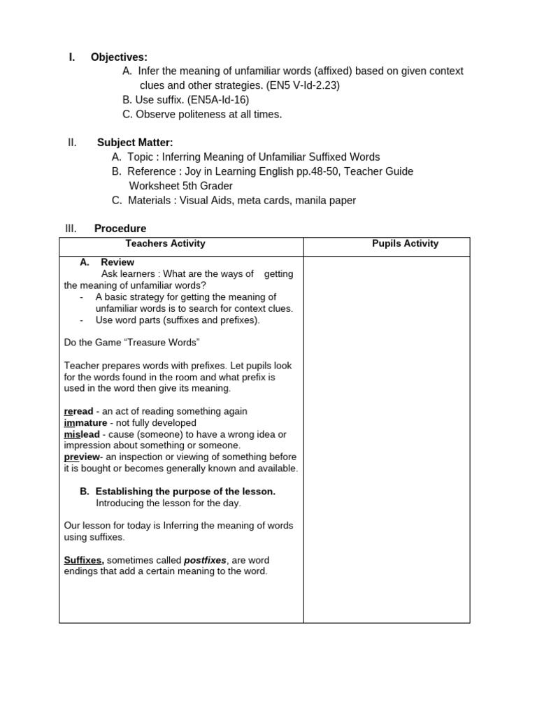 Detailed Lesson Plan English 5 | PDF | Adjective | Adverb